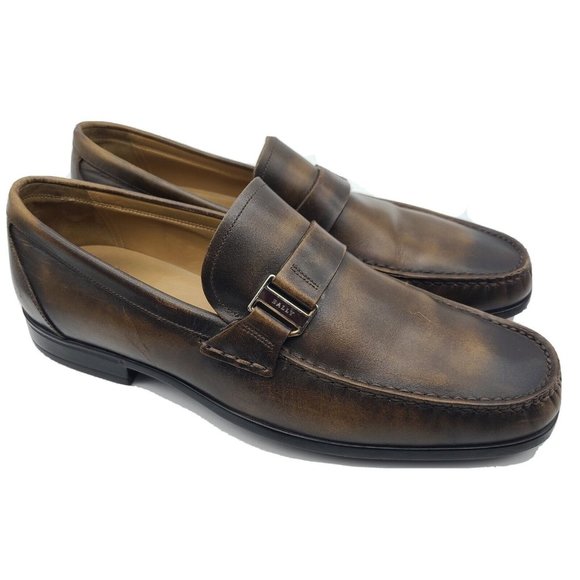 Bally | Shoes | Bally Tedor Mens Loafers Metal Buckle Brown Leather Us ...